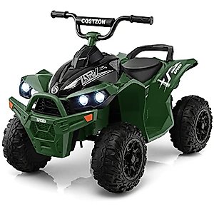 Costzon Kids ATV, 12V Battery Powered Electric Vehicle with High/Low Speed, Treaded Tires, Headlights, Horn, Music, Forward & Backward, Gift for Boys & Girls, Ride on 4 Wheeler Quad (Green)