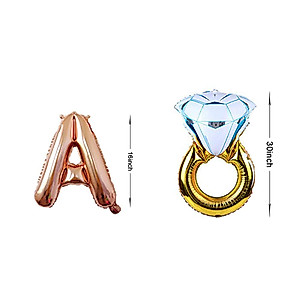 AnnoDeel Bach and Boozy Foil Balloons Banner, 16inch Rose Gold Letter Mylar Balloons Big Diamond Ring Balloon for Bride Shower Bacheloretter Party Decor