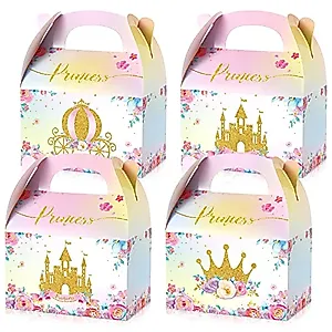 Nezyo Princess and Prince Treat Boxes Pink Princess Boxes Blue Prince Castle Gift Boxes Little Princess Crown Goodie Boxes Royal Prince Cardboard Boxes for Boy Girl Birthday (Princess, 12 pcs)