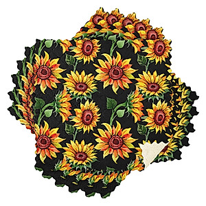 ALAZA Sunflower Floral Black Watercolor Stylish 6 Pack Kitchen Towels Dish Bar Tea Towel Dishcloths Fast Drying Super Soft 11 x 11 inches