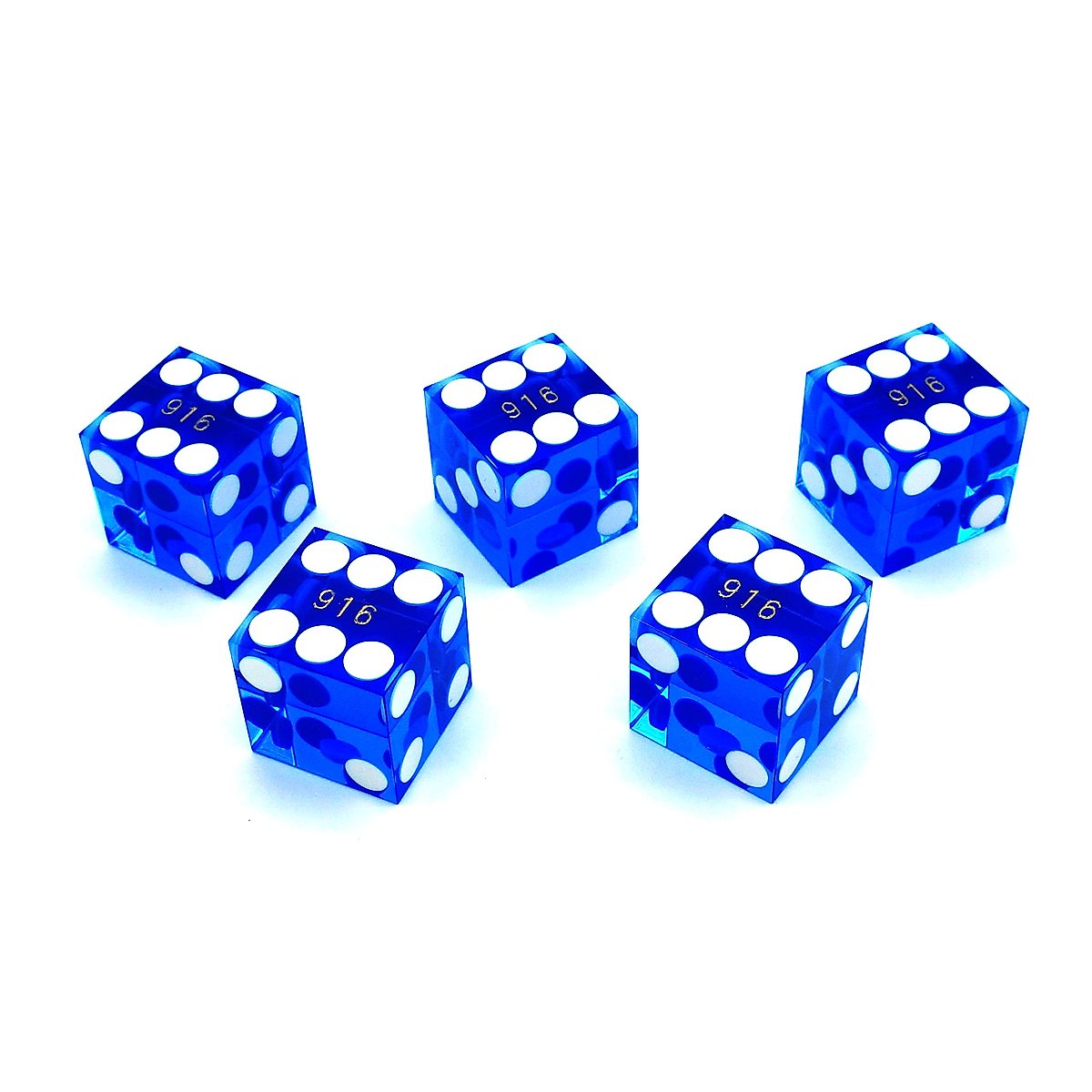 Luck Lab Grade AAA 19mm Casino Dice with Razor Edges and Matching Serial Numbers Set of 5 and Leather Dice Case, Blue