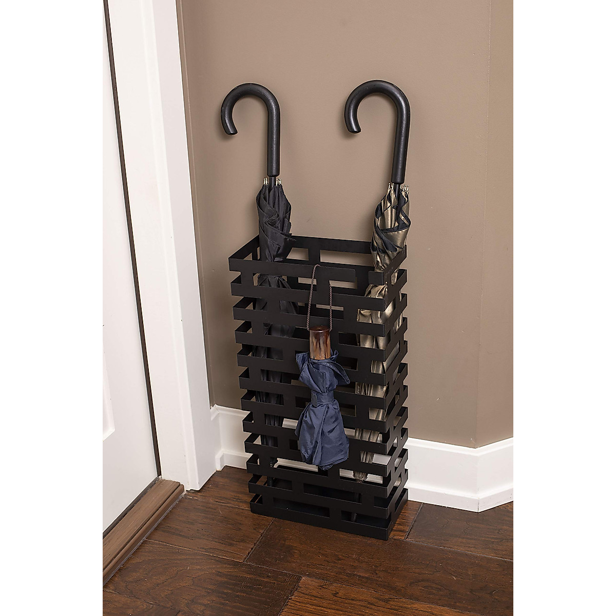BIRDROCK HOME Umbrella Holder Stand with Removable Water Tray - Large - Rain Collection - Entryway - Decorative Metal Freestanding Rack Organizer - Cane Walking Stick Holder Black