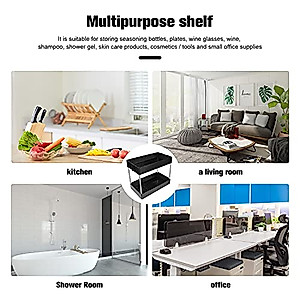 LGHIESO Under Sink Organizer and Storage, Under Bathroom Sink Shelf Organizer Rack, Under Bath Sink Collection Baskets with Hooks, Ideal for Room, Office, Kitchen, Bathroom (Black, 2-Tier)