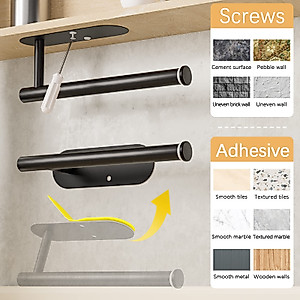 Youdian Adjustable Paper Towel Holder Under Cabinet-Adhesive Toilet Paper Holder Wall Mount,Extendable Towel Rack,Towel Bar for Bathroom,Under Counter Paper Towel Roll Holder for Kitchen with 5 Hooks