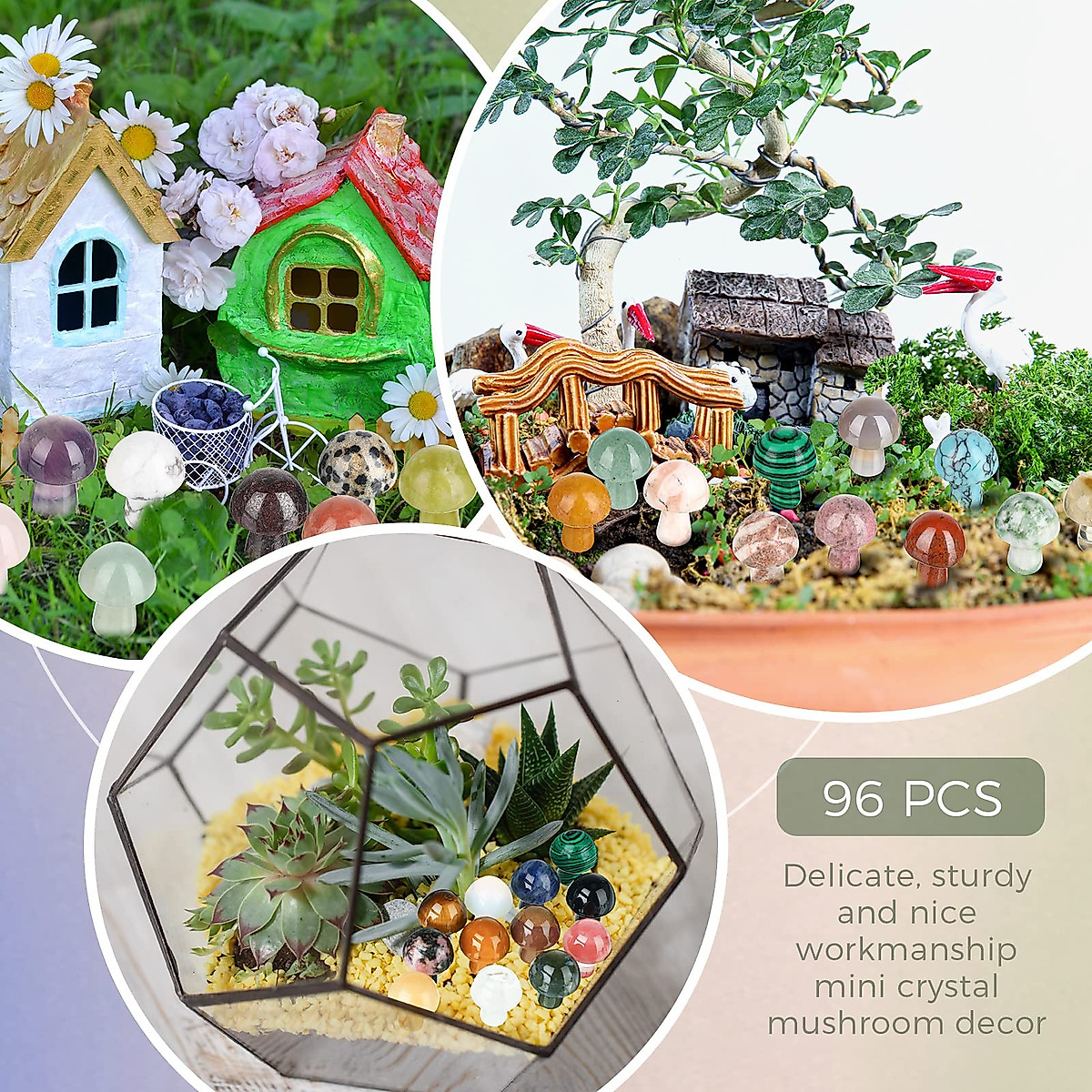 96 Pieces Mushroom Crystal Gemstone Mini Mushroom Decor Sculpture Carved Natural Crystal Mushroom Stones Little Mushroom Crystal Accessories for Witchcraft Home Garden Miniature Decor Meditation