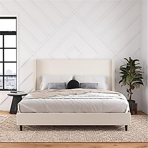 DHP Eveline Upholstered Platform Bed Frame - King in Textured Ivory Canvas
