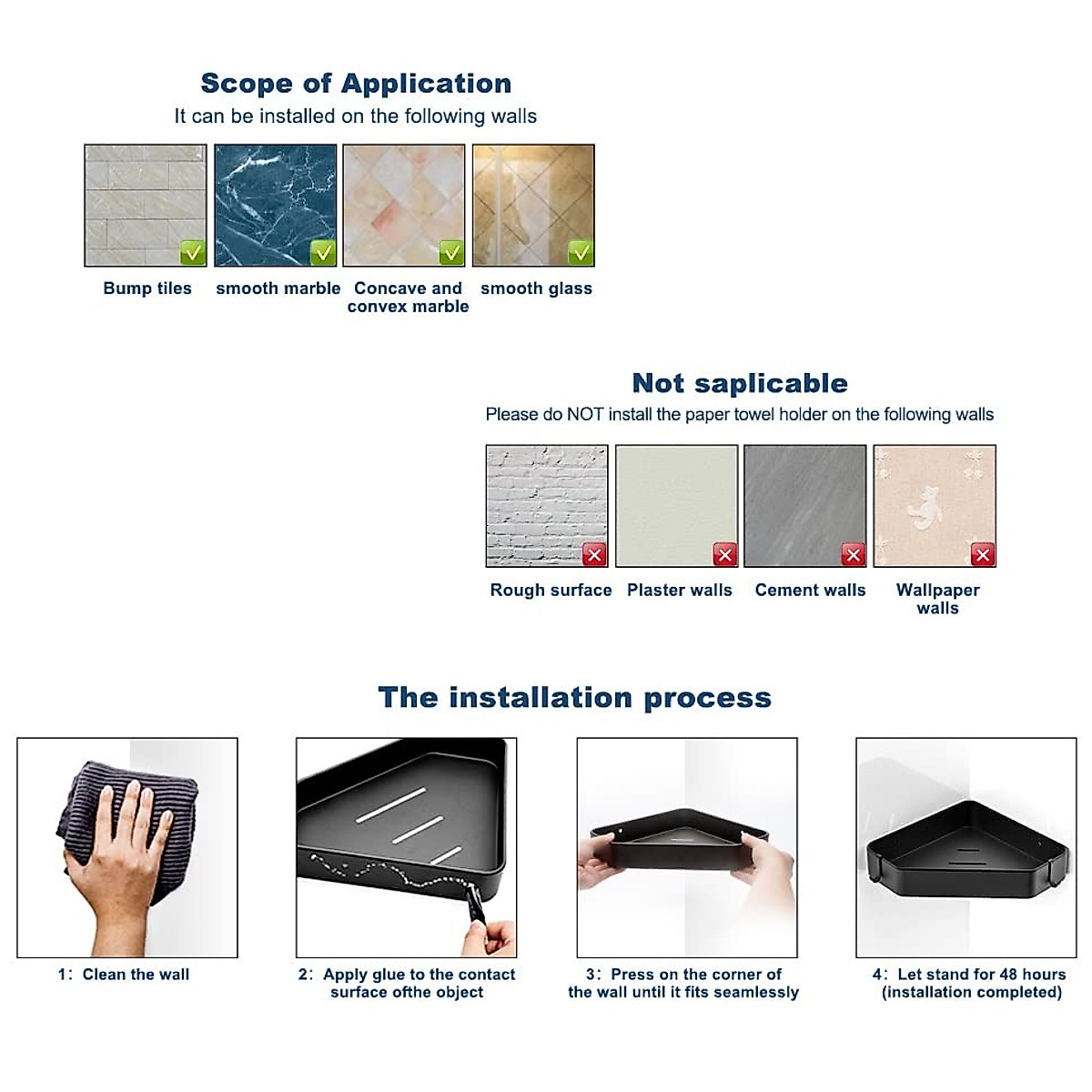 Corner Shower Caddy Organizer, 2 Pack Shower Shelves for Inside Shower, Adhesive Bathroom Wall Shower Organizer Accessories, Space Aluminum Corner Shower Shelf with 4 Hooks