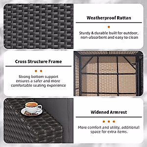 Oakcloud 7-Piece Outdoor Patio Furniture Sofa Set Black Rattan Wicker Sectional Conversation Sets with Glass Top Table and Cushions(Grey)