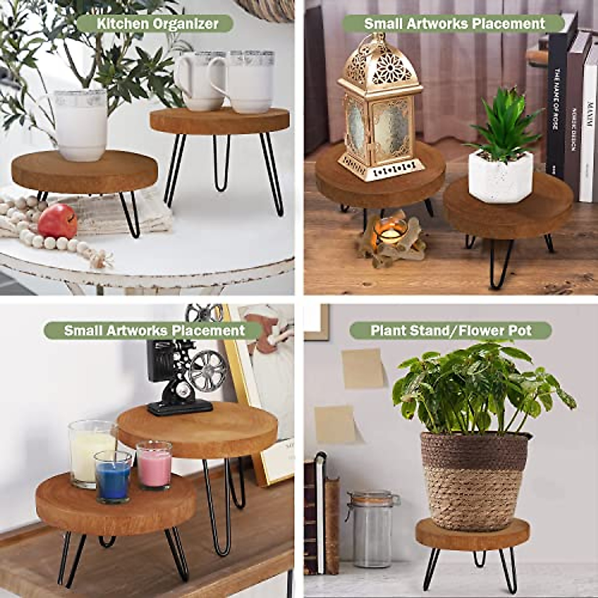 Athaliah Wood Plant Stand, 2 Pack Wooden Plant Stool Indoor, Mini Mid Century Modern Plant Flower Holder for Rustic Home Garden Patio Office Table Decor