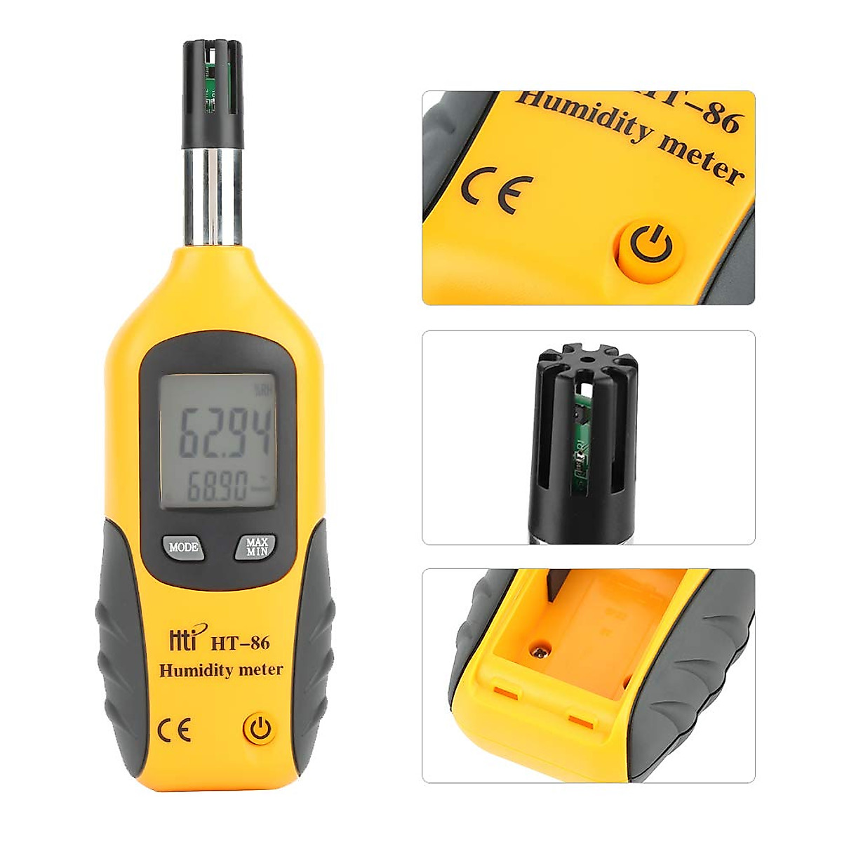 Digital Humidity Thermometer, HT-86 Handheld Bulb/Dew Point Temperature Meter LCD Display Humidity Monitor for Indoor & Outdoor Use