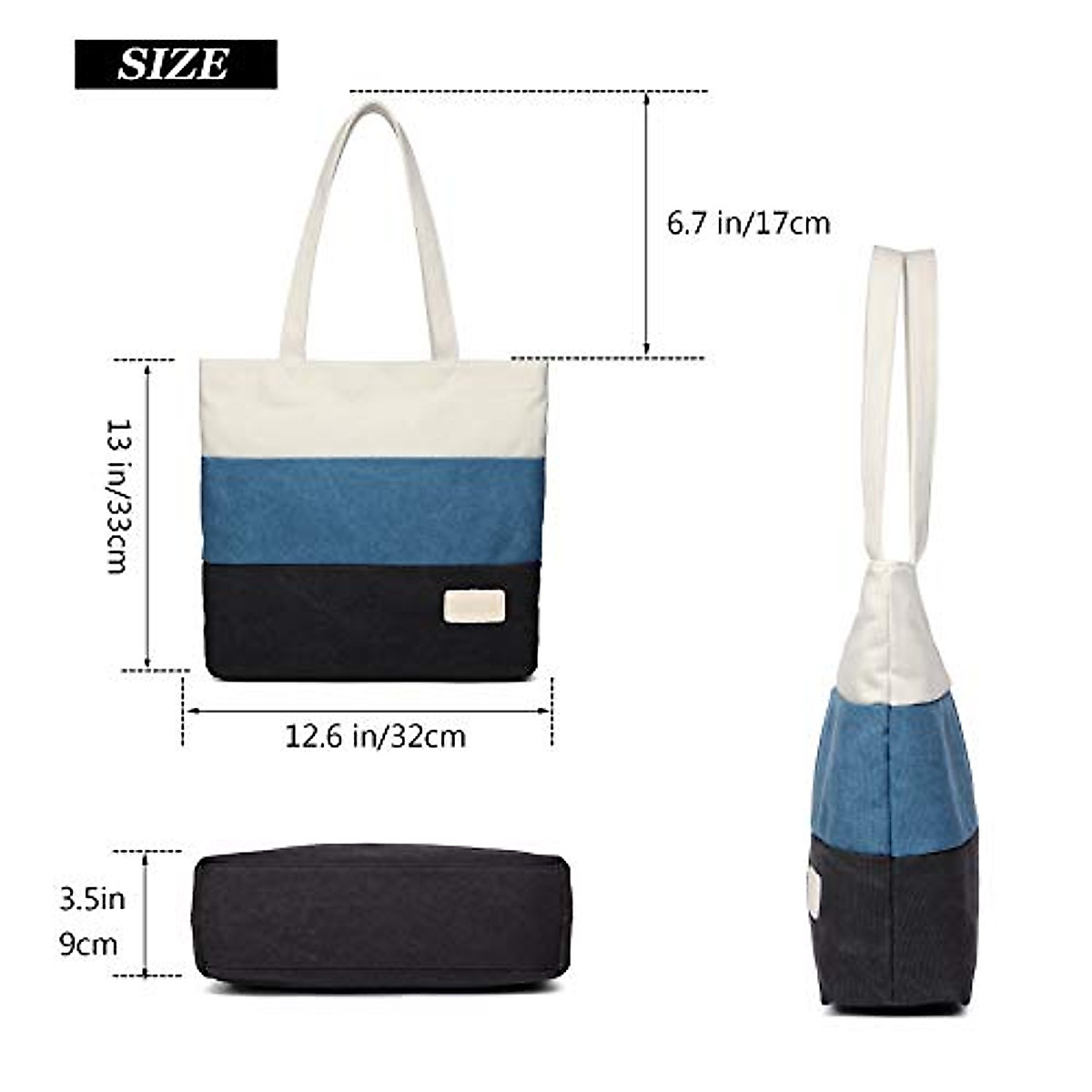 ArcEnCiel Canvas Shoulder Handbag for Women Tote Bag Purse with Zipper Hobo Bags (Blue&Black)