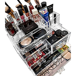Sorbus Huge Acrylic Makeup Organizer - Extra Large Makeup Case & Display - Stackable 3 Piece Cosmetic Organizers and Storage Set with Acrylic Drawers - Great Vanity, Dresser & Bathroom Organizer