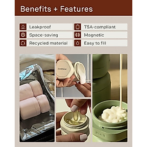 Cadence Travel Containers - Daily Routine Capsule Set - Magnetic Travel Capsules - For Shampoo, Conditioner, Body Wash, Pills, and More - 4 Flex Mediums (1.32oz) & 3 Flex Smalls (0.56oz) - Petal