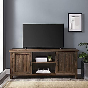 Walker Edison Buren Classic Grooved Door TV Stand for TVs up to 65 Inches, 58 Inch, Walnut