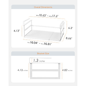 Selosiz Under Shelf Storage Basket Expandable Organizer, 2 Pack Hanging Baskets Under Cabinet Shelf, Add-on Space Saver Pantry Kitchen Cupboard Desk Counter Bookshelf, Heavy-Duty Slide-in White