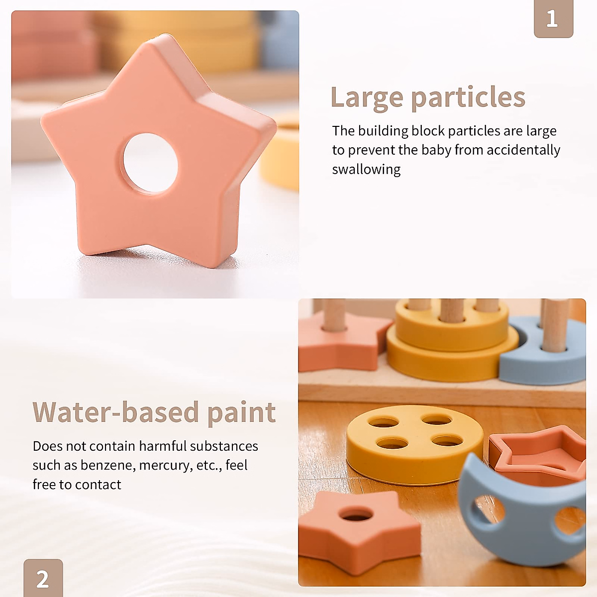 Macabaka 4 Games in 1 Montessori Shape Sorter Toys Blocks Cart Educational Stacking Toys Set with 22 Montessori Toys Accessories Stacking Blocks Toys for Toddlers