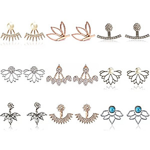 9 Pairs Rose Gold Silver Hollow Lotus Flower Earrings Simple Chic Crystal Pearl Turquoise Stud Earrings Set