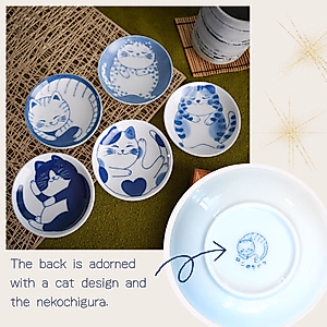 LOVE LOVE JAPAN: 5 Piece Set of Microwave & Dishwasher Safe Cat Design Small Plates - Perfect for Sushi & Desserts, Set of 5, Sprawled Cat
