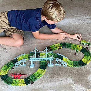 DINOSAUR Flexible Track Set FR2001: 173 total pieces - includes 1 Off-Road Electric Toy Vehicle & 2 Dinosaurs (Species May Vary)- Fun Learning Dino Gift for 3 Year Olds & Up
