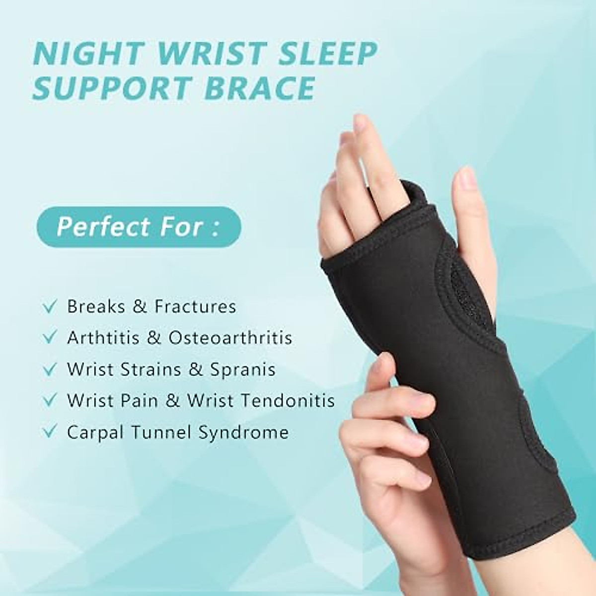 fibee 2 Pack Night Wrist Sleep Support Brace,Carpal Tunnel Wrist Brace Night Support,Adjustable Compression Wrist Splint for Tendonitis Arthritis Pain Relief Hand Support with Cushioned Beads Padded