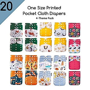 KaWaii Baby Reusable unisex Cloth Diaper Shells, One Size Adjustable Washable Leak-proof Pocket Baby Nappies - 20-Pack