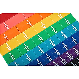 hand2mind Plastic Rainbow Fraction Tiles, Montessori Math Materials, Fraction Manipulatives, Unit Fraction, Fraction Bars Math Manipulatives, Fraction Games, Homeschool Supplies (15 Sets of 51 Pieces)