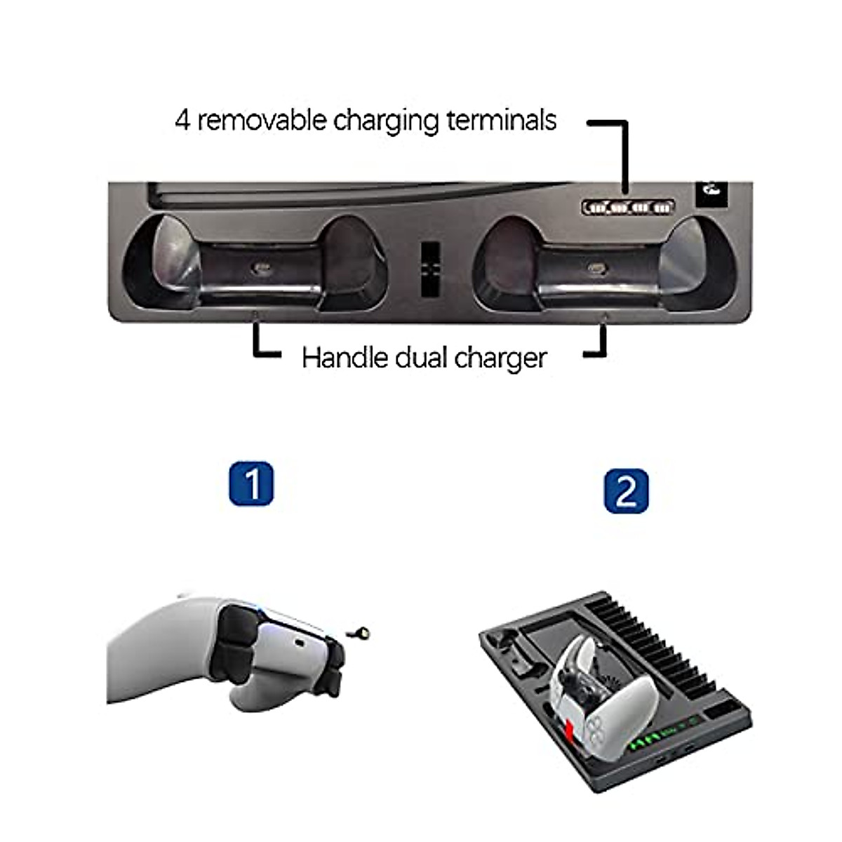 Cooling Fan Vertical Stand for Playstation 5 Console and Digital Edition, Controller Charging Station Dock for PS5 Dualsense Controller with Led Indicators and 15 Game Slots
