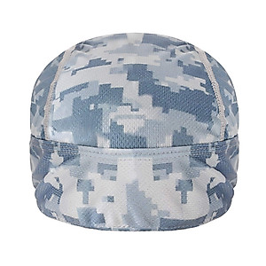 Cycling Skull Cap Sun UV Protection Bandana Dew Rap Running Headband Head Wrap Cover Beanie Hat Halloween Pirate Costume Blue Camo