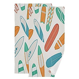 Blueangle Surfboard Pattern Print Soft Hand Towels for Bath Decorative Guest Towels Fingertip Towels for Bathroom Spa Gym, 2-Piece, 14.4 x 28.3 inches