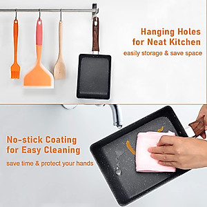 Anglecai Japanese Omelette Pan Tamagoyaki Japanese Omelette Pan/Egg Pan -with Silicone Spatula & Brush, Non-stick Coating Egg Roll Pan Rectangle Mini Frying Pan Multipurpose Pan