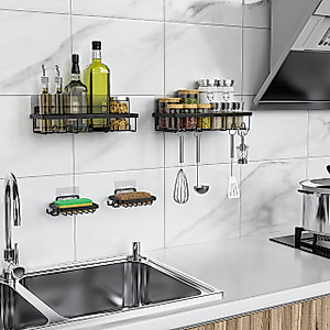 Moforoco Shower Caddy Shelf Organizer Rack, Self Adhesive Black Bathroom Shelves Basket, Home Farmhouse Wall Shower Inside Organization and Storage Decor Rv Accessories, First Apartment Essentials