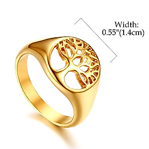 Rofusn Women Men's Hollow Tree of Life Ring, Stainless Steel Religious Vintage Life Tree Round Signet Band Rings for Wedding Band Anniversary