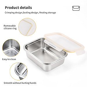 GEEJA 18/8 Stainless Steel Food Storage Containers, Meal Preparation Container Set, Baking Pan, Leak Proof Stackable Light and Easy Storage, Metal Set of 5 (2PC 21oz/2PC 43oz/1PC 169oz)