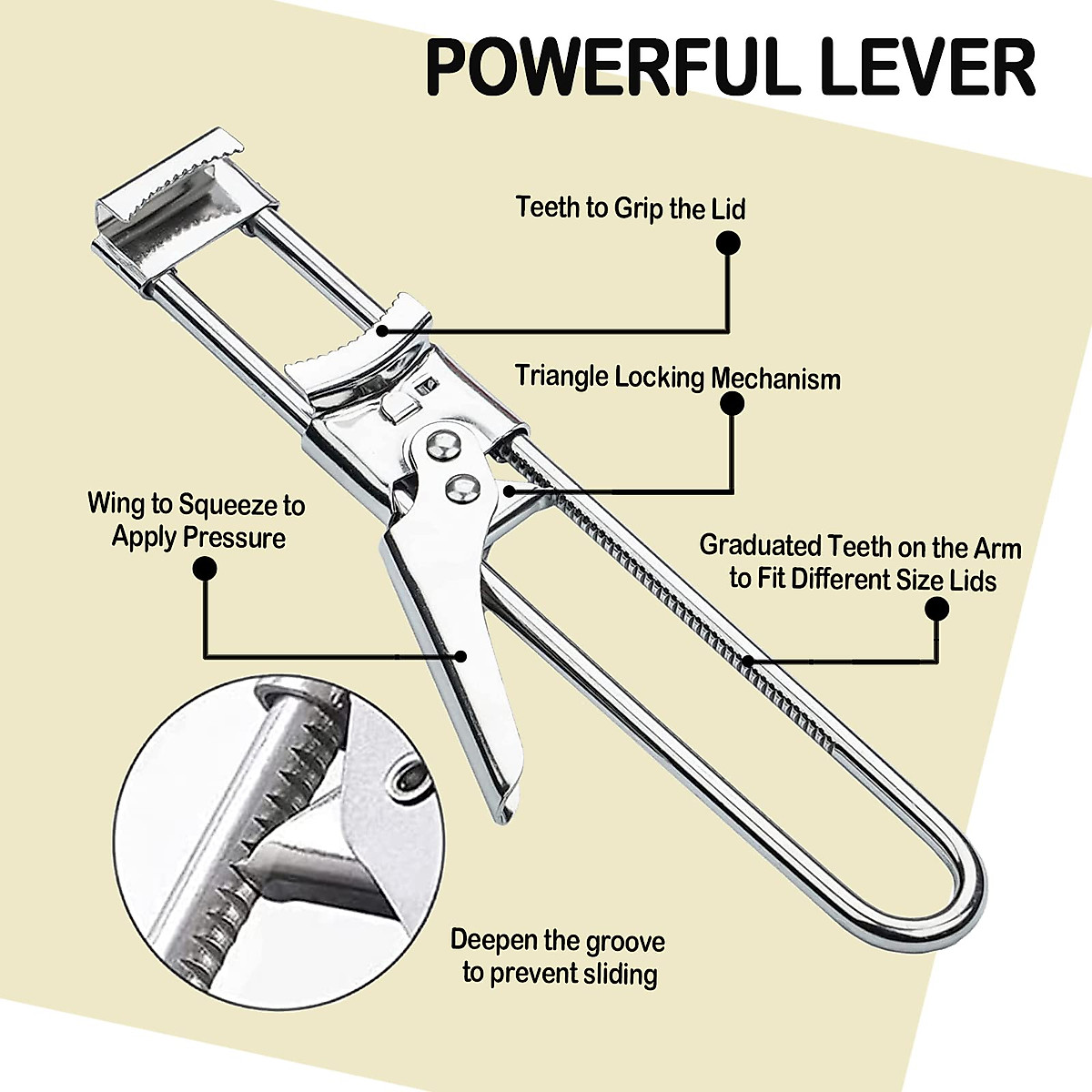 2023 Adjustable Stainless Steel Lid Opener, Easy Twist Jar Opener and Bottle Cap Remover, Ergonomic Design Kitchen Tool, Perfect for Individuals with Weak Hands or Arthritis