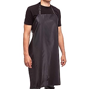 Aulett Home Waterproof Rubber Vinyl Apron Black - 35" Heavy Duty Dishwasher Apron - Stay Dry When Dishwashing, Lab Work, Butcher, Dog Grooming, Cleaning Fish - Industrial Chemical Resistant Plastic