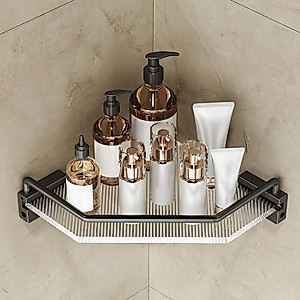 Keebgyy Corner Shower Caddy, Shower Storage Rack, Corner Shower Caddy Bathroom Shower Organizer Acrylic Shower Shelf No Drilling Large Capacity for Bathroom Dorm Kitchen(Black Single Layer with Hook)