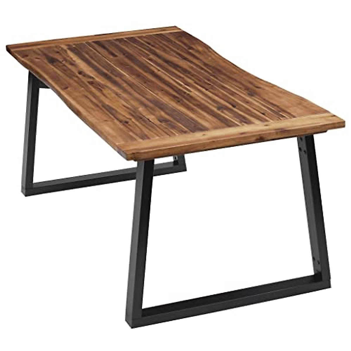 Tidyard Dining Table Acacia Wood with Oil Finish Tabletop Powder-Coated Metal Frame Accent Table for Kitchen Bistro Living Room 70.9 x 35.4 Inch