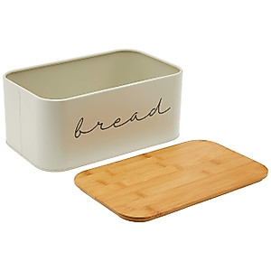 Bloomingville Metal Bread Bin With Bamboo Lid, 11.75"L x 7"H, Grey
