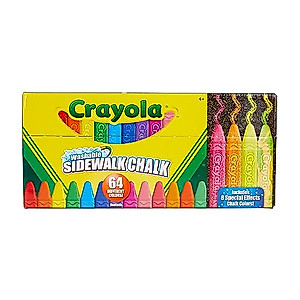 Crayola Ultimate Washable Chalk Collection (64ct), Bulk Sidewalk Chalk, Outdoor Chalk for Kids, Anti-Roll Sticks, School Supplies