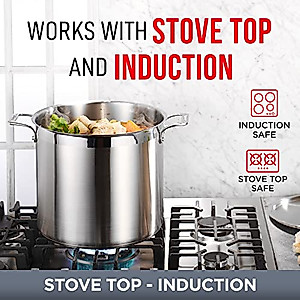 Stockpot – 24 Quart – Brushed Stainless Steel – Heavy Duty Induction Pot with Lid and Riveted Handles – For Soup, Seafood, Stock, Canning and for Catering for Large Groups and Events by BAKKEN