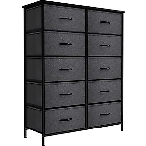 Sorbus Dresser with 10 Faux Wood Drawers - Storage Unit Organizer Chest for Clothes - Bedroom, Hallway, Living Room, Closet, & Dorm Furniture - Steel Frame, Wood Top, & Easy Pull Fabric Bins