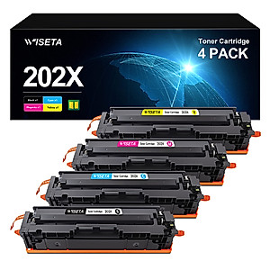 WISETA 202X 202A CF500X Compatible Toner Cartridge Replacement for HP 202X CF500X 202A CF500A Compatible with HP Pro MFP M281fdw M281cdw M254dw M281 M254 M280nw Printer(1Black 1Cyan 1Magenta 1Yellow)