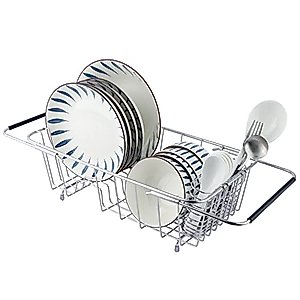Tikxlafe Dish Drying Rack in Sink 304 Stainless Steel with Utensil Cutlery Holder for Kitchen Counter,Medium Expandable Deep Rustproof Over The Sink Dish Rack Set