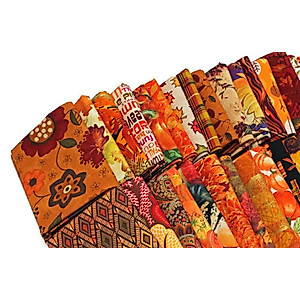 10 Fat Quarters -Autumn Fall Autumnal Nature Leaves Pumpkins Orange Red Assorted Quality Quilters Cotton Fabrics Fat Quarter Bundle