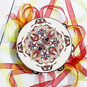 Tosnail 10 Inches Handheld Wooden Tambourine - Double Rows 16 Pairs Jingles