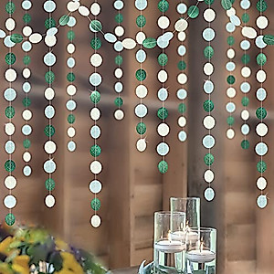 Dusty Blue Dark Green Silver Circle Garland Banner for Wedding Party Decorations Hanging Dots Streamer Backdrop Decor Spring Summer Wedding Bridal Baby Shower Engagement Home Décor