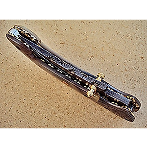 Limited Edition - FNA-32 Custom Handmade Damascus Steel Folding Knife - Beautiful Camel Bone Handle with Damascus Steel Bolsters