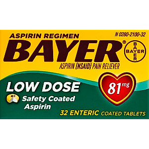 Bayer Aspirin Low Dose 81 mg, Enteric Coated Tablets, Doctor Recommended, Secondary Prevention of Cardiovascular Disease, 32 Safety Coated Tablets