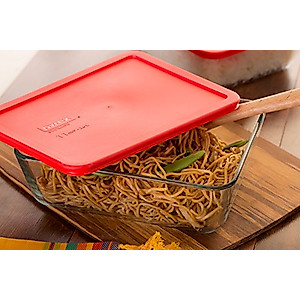 Beyondeals Simply Store 11-Cup Rectangular Glass Food Storage Dish,1.9 Pounds, Bundle Reusable Food Storage Bag -, Leakproof Lids, Kitchen Organization,Glass Storage Dishes [Pack Of 2]