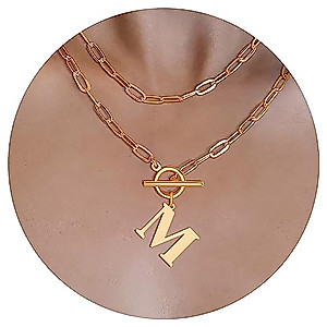 Frisity Women Girl 14K Gold Plated A-Z Initial Toggle necklace-Rose Gold Silver Gift for Wife Girlfriend Jewerly
